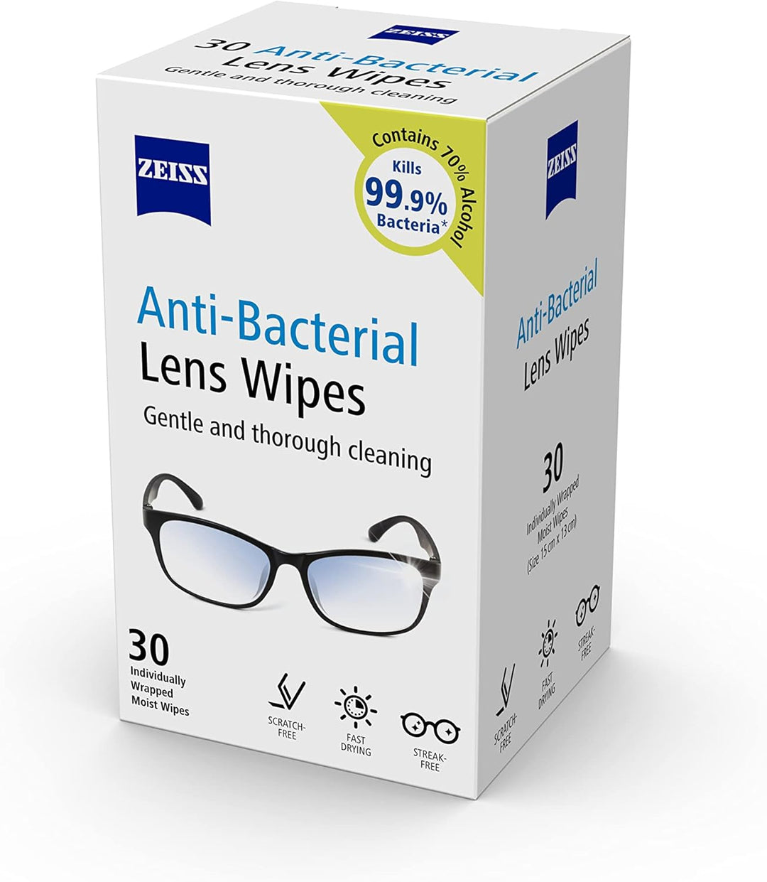 ZEISS Lens Cleaning Wipes with Alcohol | 30 Individually Wrapped Wipes ...