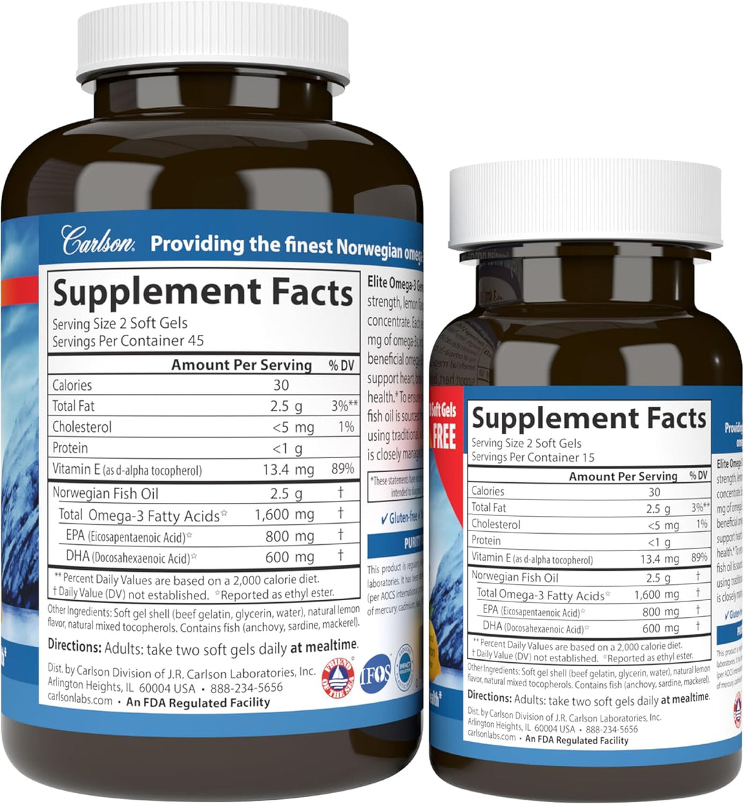 Carlson Elite Omega-3 Gems 1600 mg Lemon Softgels 120 Count – Organic ...