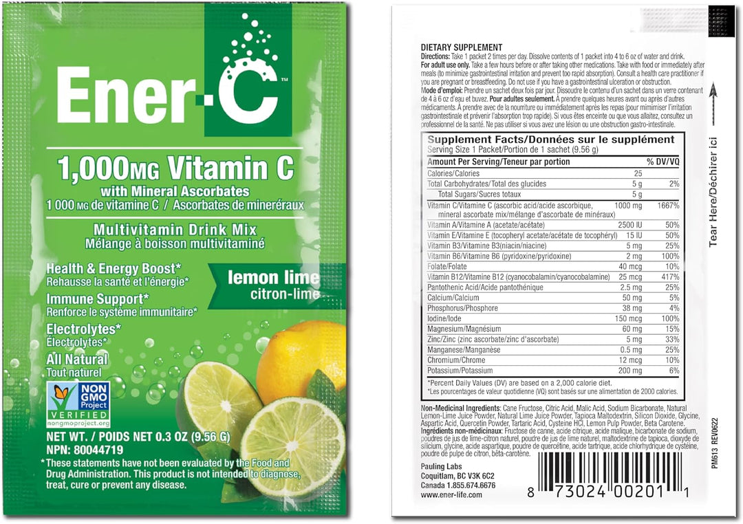 Ener-C Lemon Lime Vitamin Powder Mix | 9.56g per Serving | 30 Sachets ...
