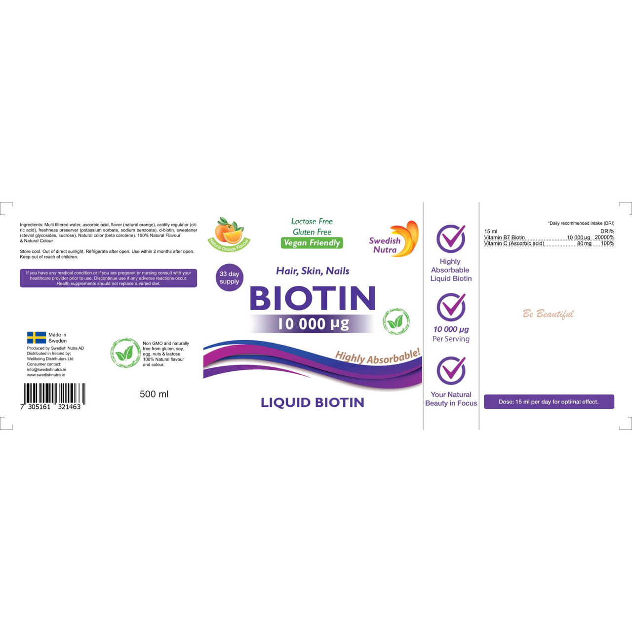 Swedish Nutra Biotin 10000ug Liquid Orange 500ml – Organic Bargains